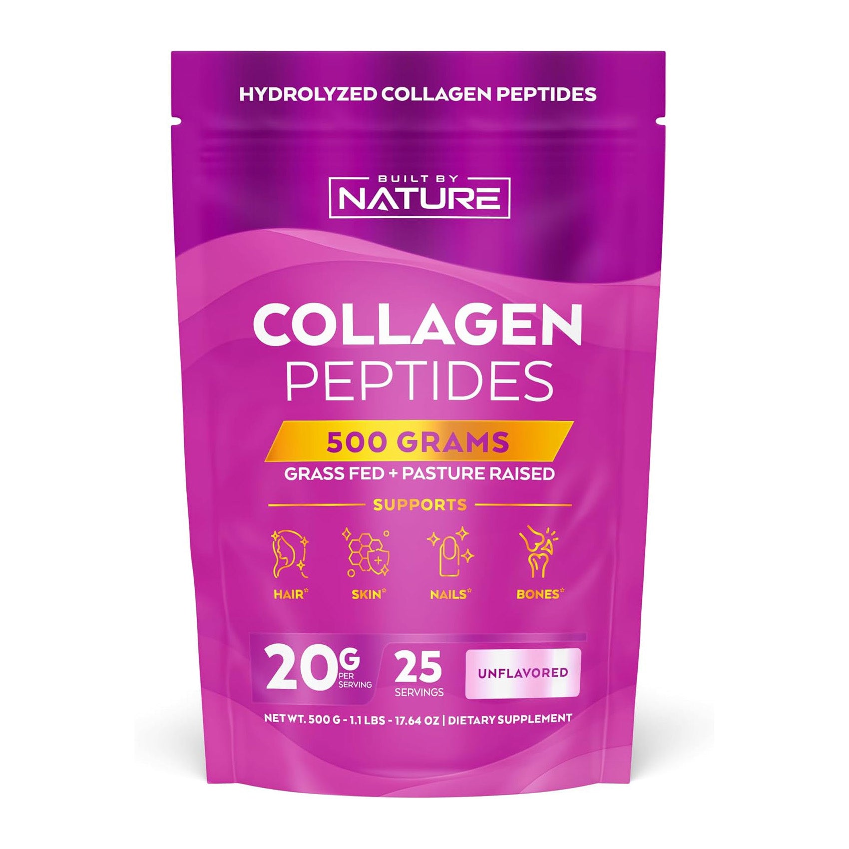 Built By Nature Collagen Peptides Powder - Hydrolyzed Collagen Protein ...